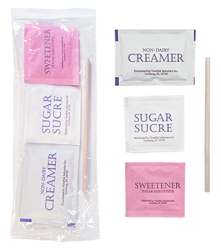 One-Cup Coffee Condiment Pack with Wooden Stir Stick (no napkin)